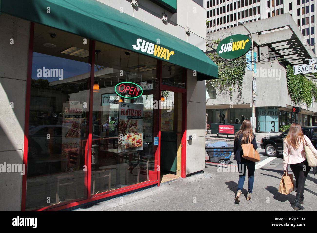 SAN FRANCISCO, USA - APRIL 9, 2014: People walk by Subway sandwich ...