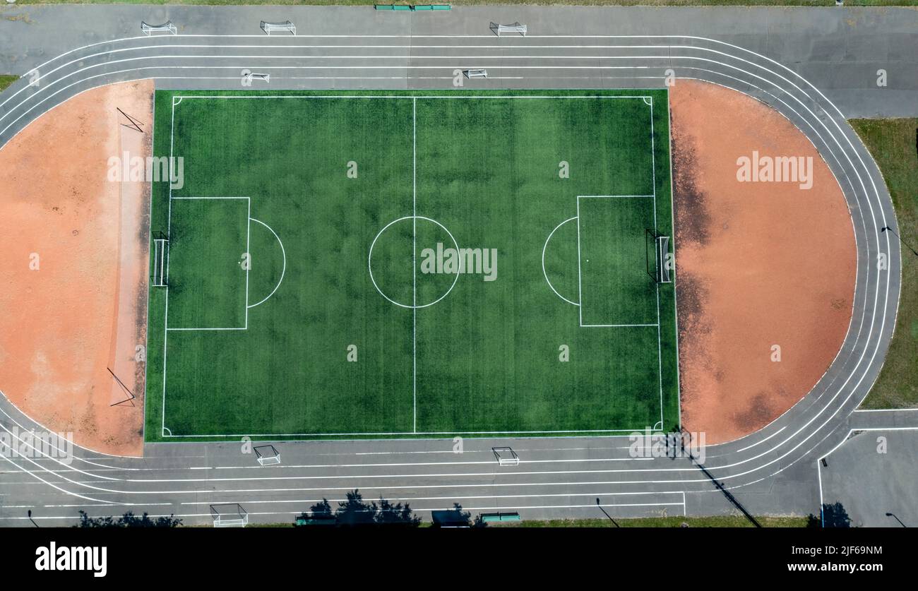 soccer field and football aerial view Stock Photo - Alamy