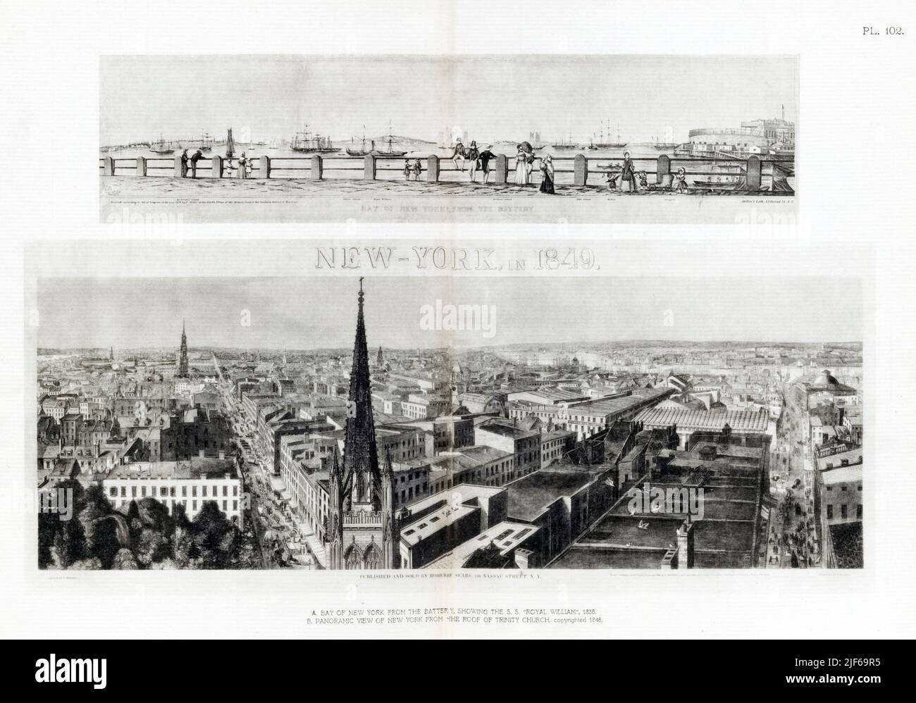 BAY OF NEW YORK FROM THE BATTERY SHOWING THE SS. 'ROYAL WILLIAM' 1838 ...