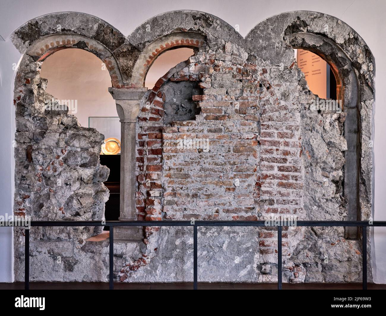 Original medieval arches and a stone pillar inside the Hohensalzburg ...