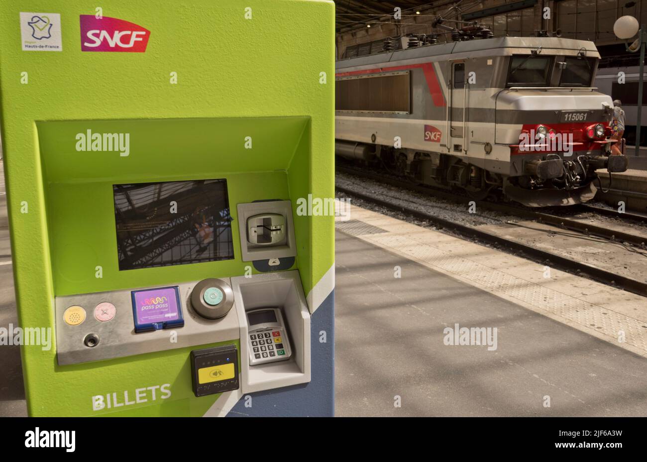 Ticket machines at the Gare de Nord train station in Paris,France ...