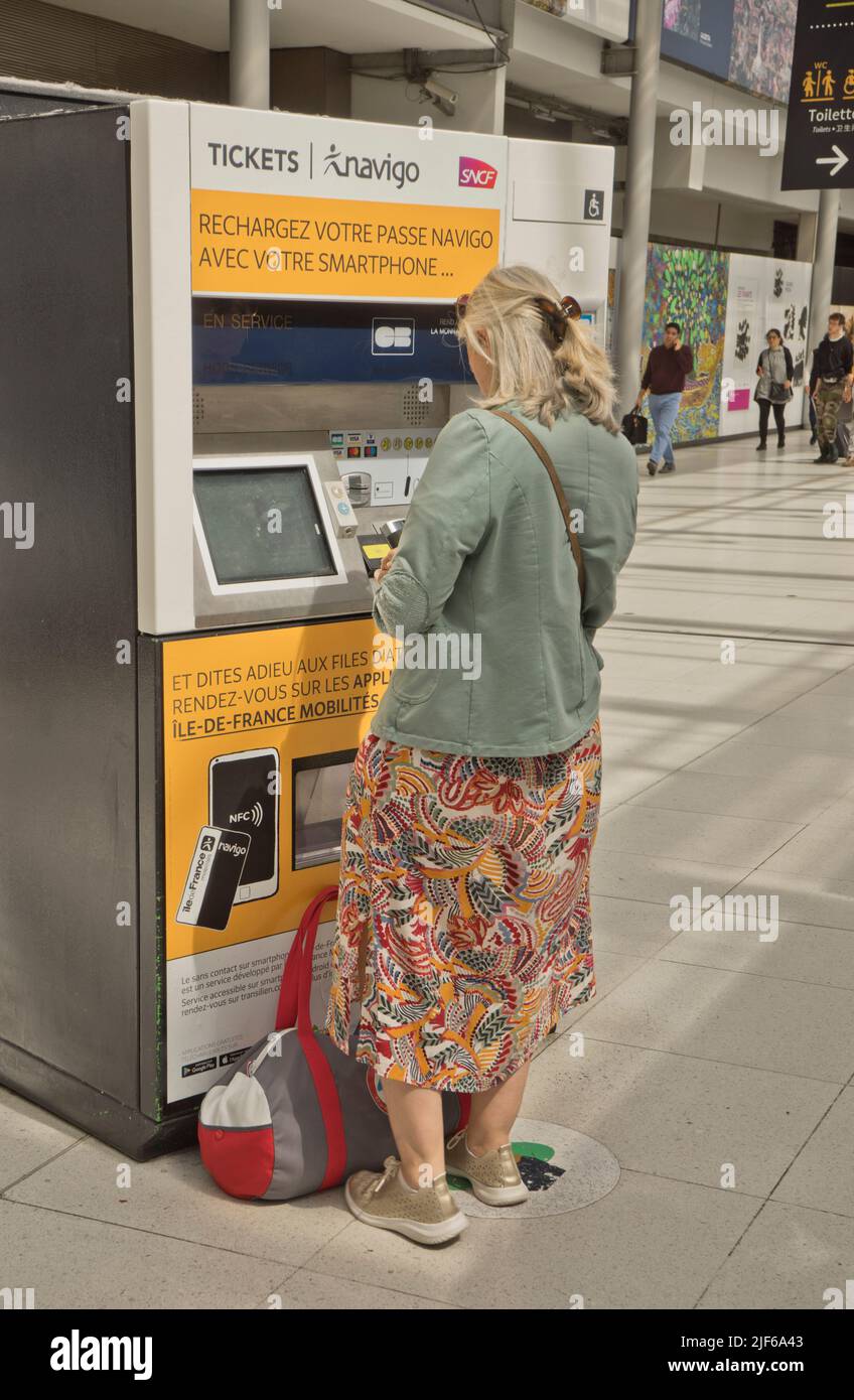 Ticket machines at the Gare de Nord train station in Paris,France ...
