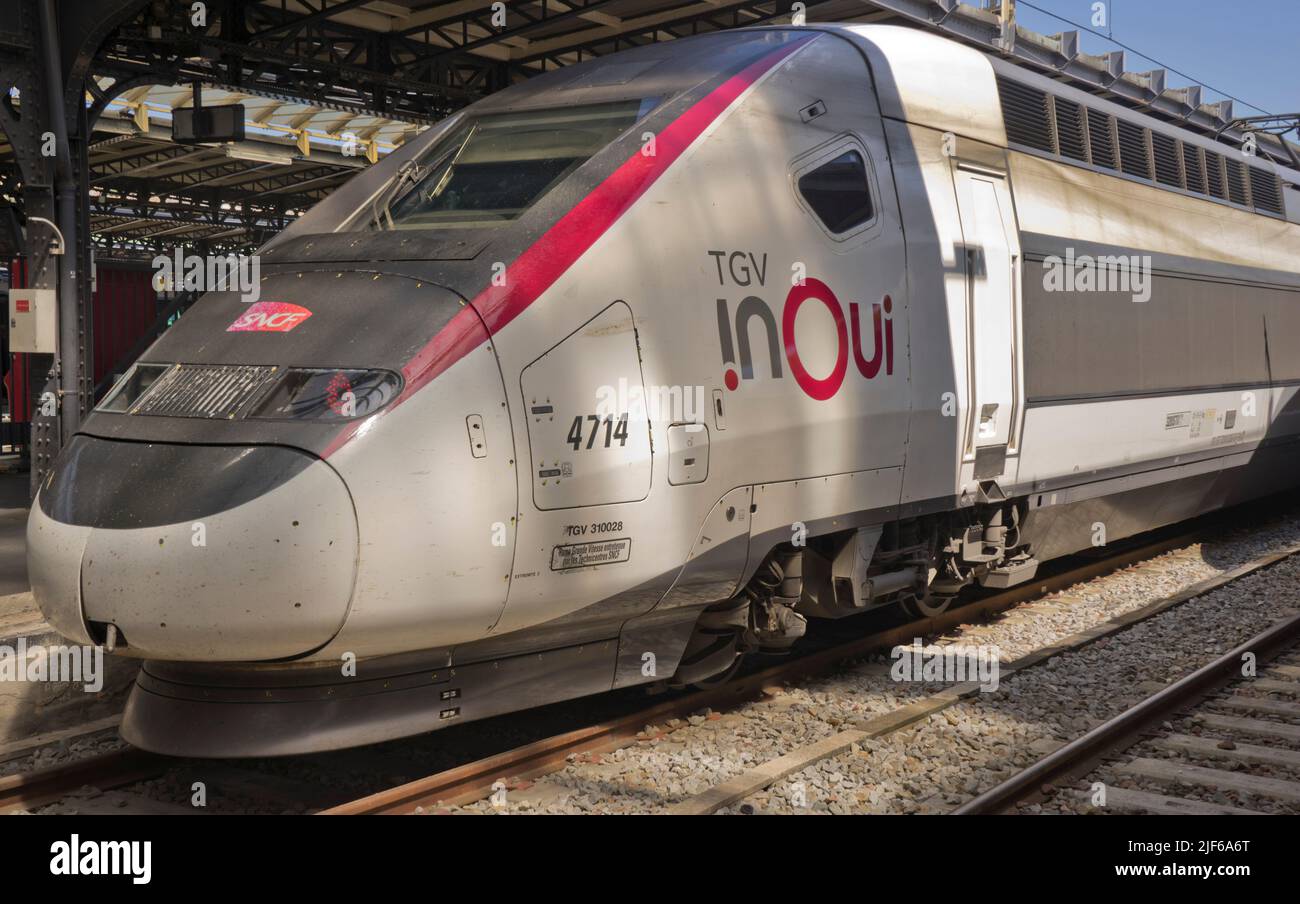 Fast speed trains at the Gare de l'Est train station in Paris,France ...