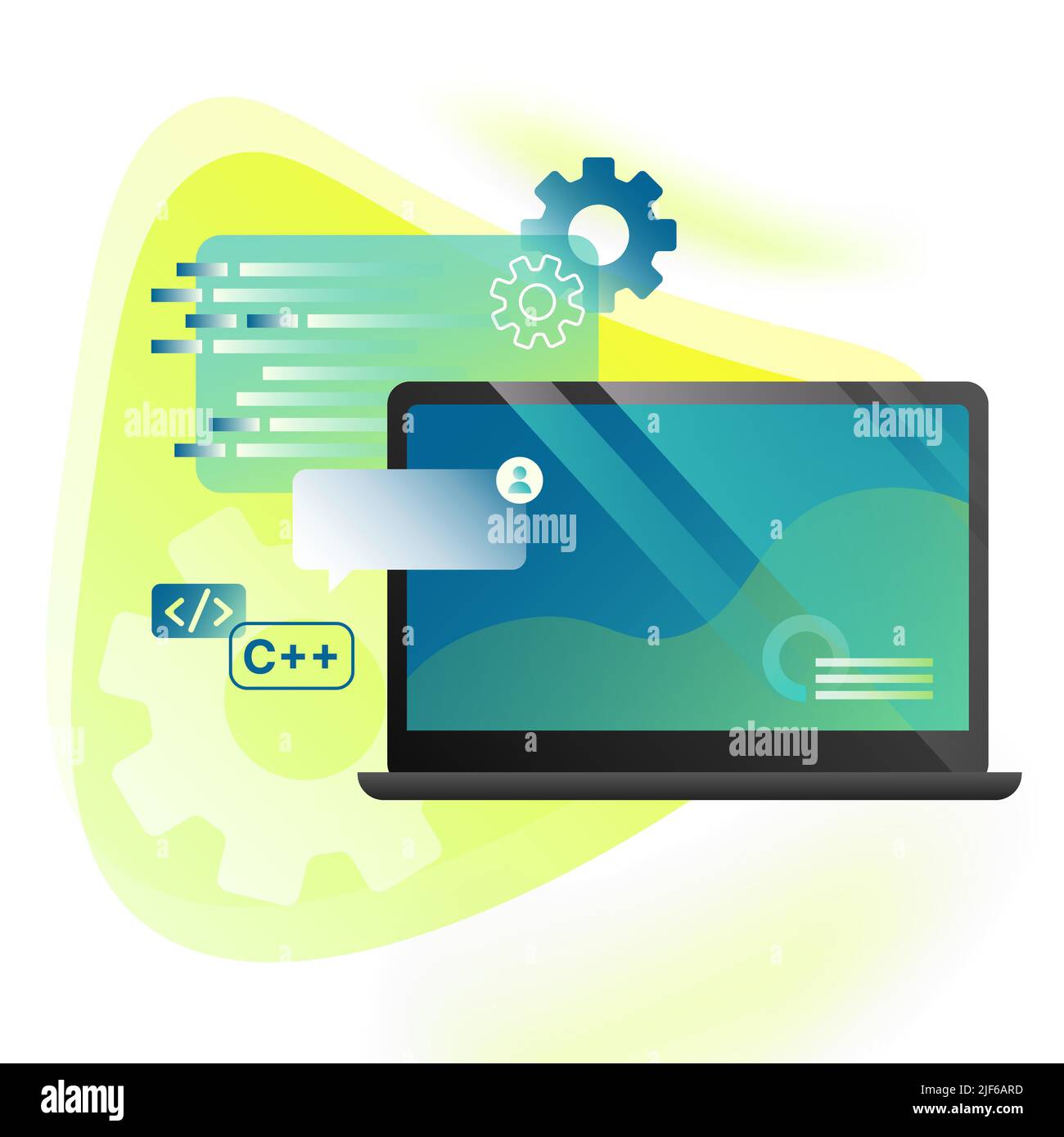 Application Development Illustration. Detailed Coding Elements, Laptop ...
