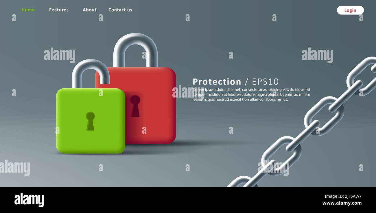 Web banner security with 3d padlock and steel chain. Vector ...