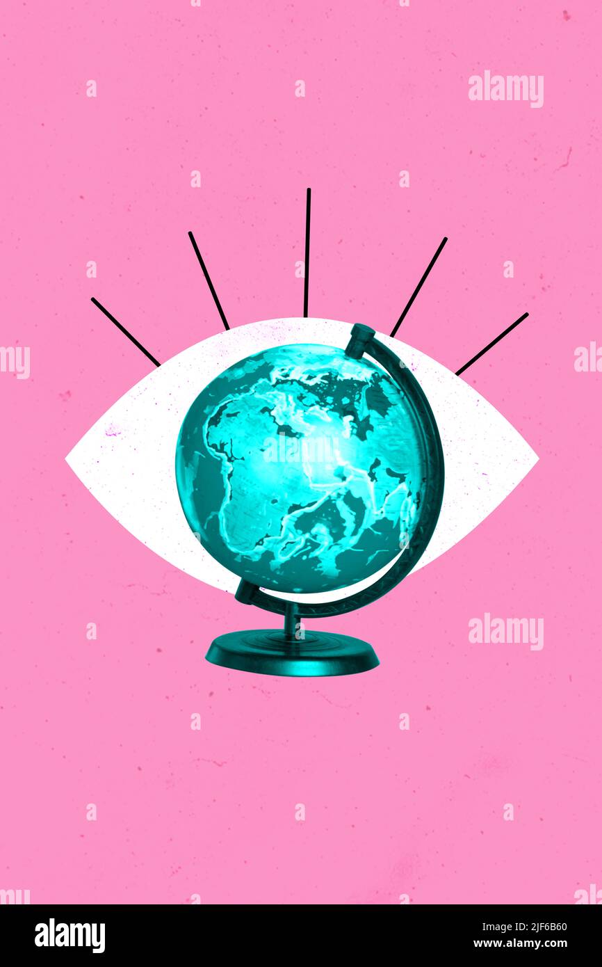 Vertical collage illustration of globe planet earth observation eye ...