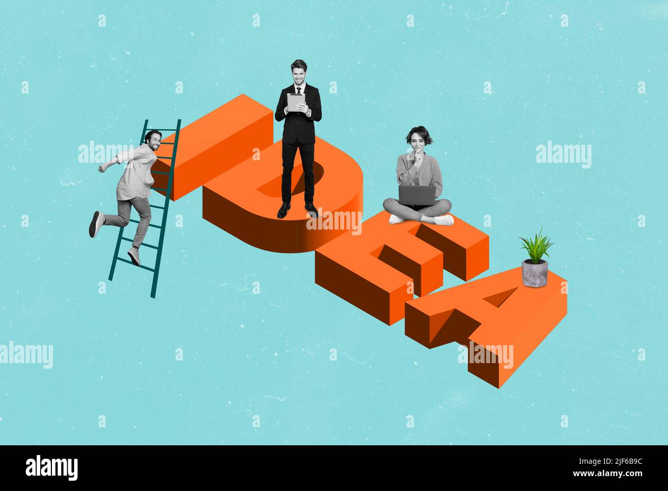 Composite collage illustration of small business people coworking huge ...