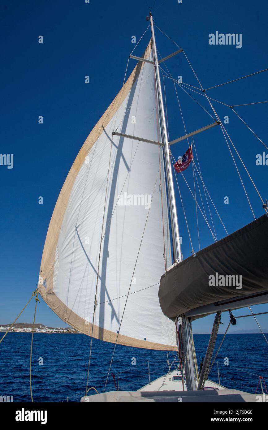 Open sail heading towards Tinos island,Greece Stock Photo - Alamy