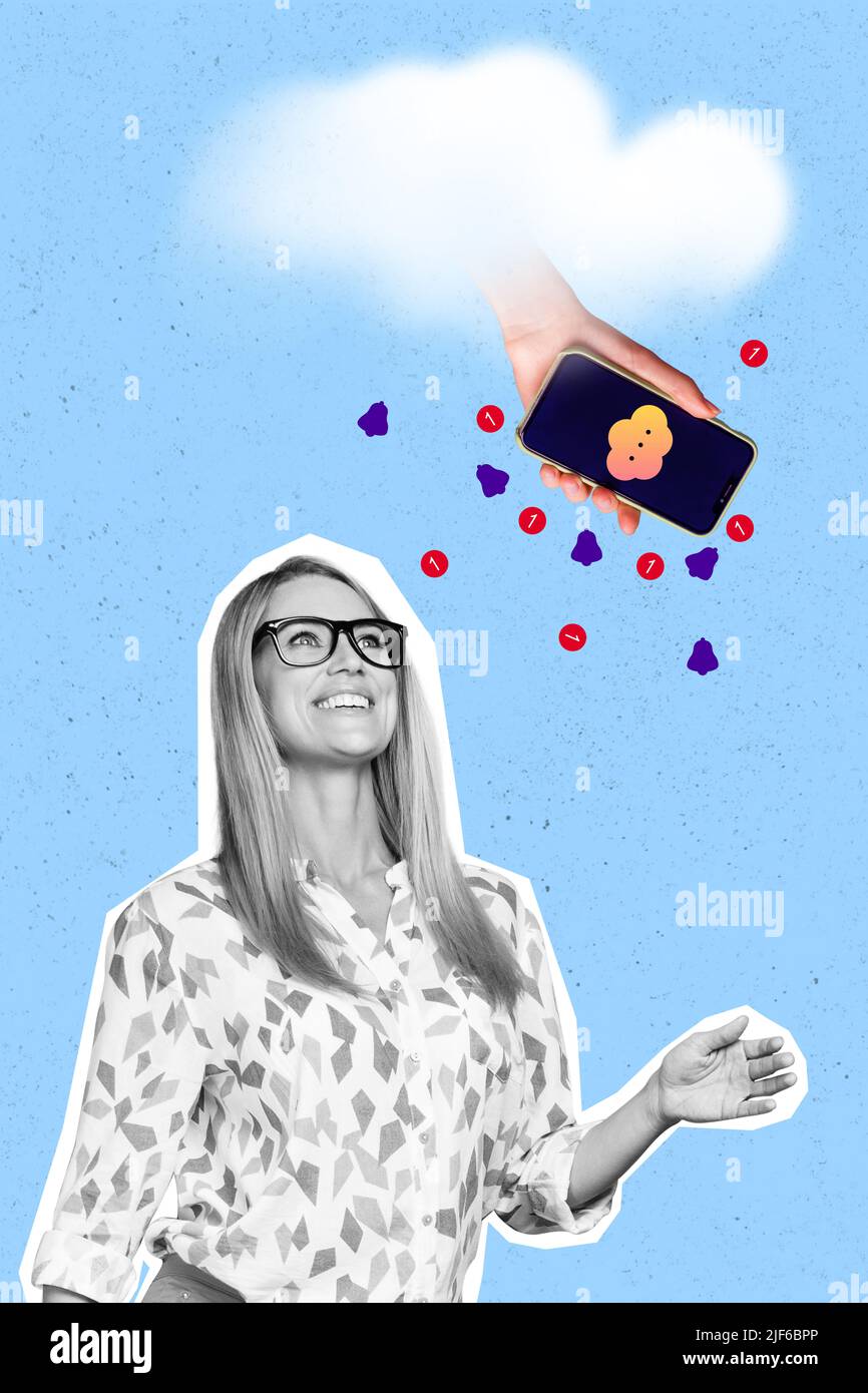 Collage 3d image of pinup pop retro sketch of purposeful woman getting ...