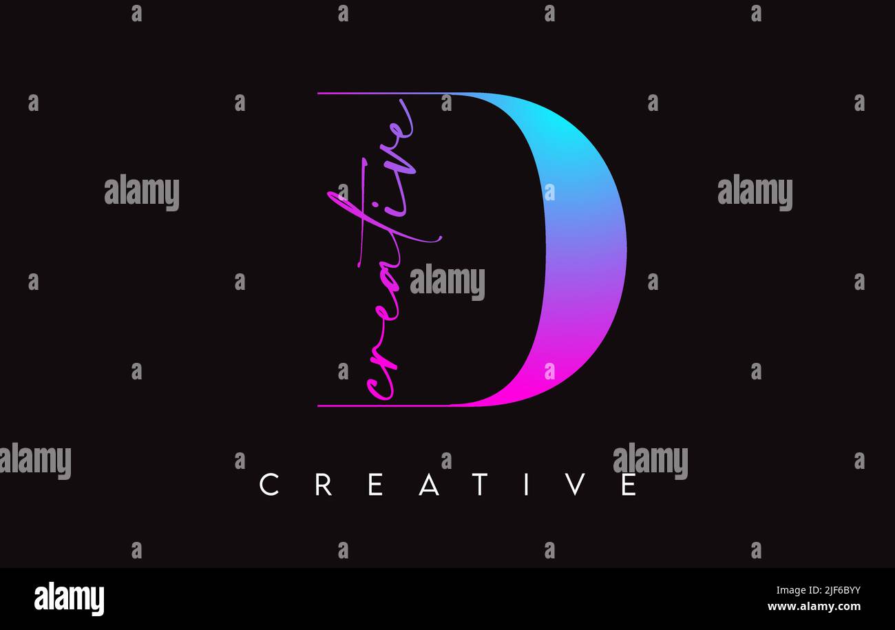D Letter Design with Creative Cut and Serif Font in Purple Blue Colors ...