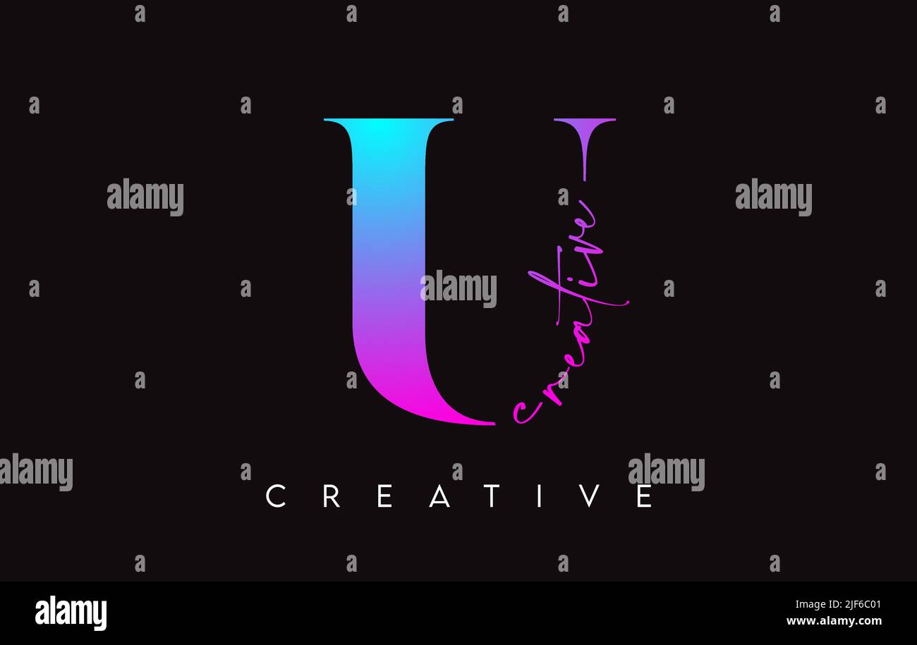 U Letter Design with Creative Cut and Serif Font in Purple Blue Colors ...