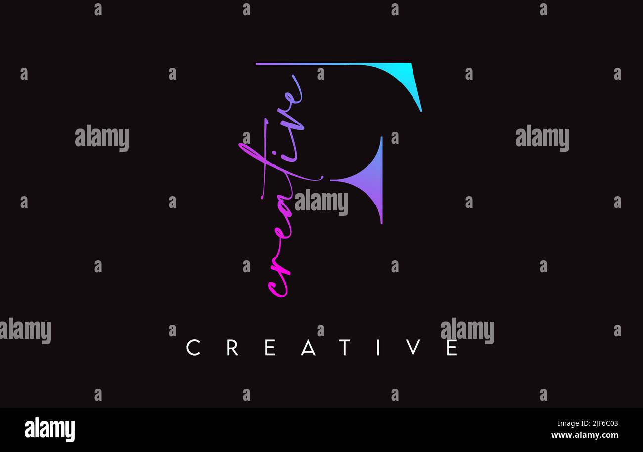 F Letter Design with Creative Cut and Serif Font in Purple Blue Colors ...