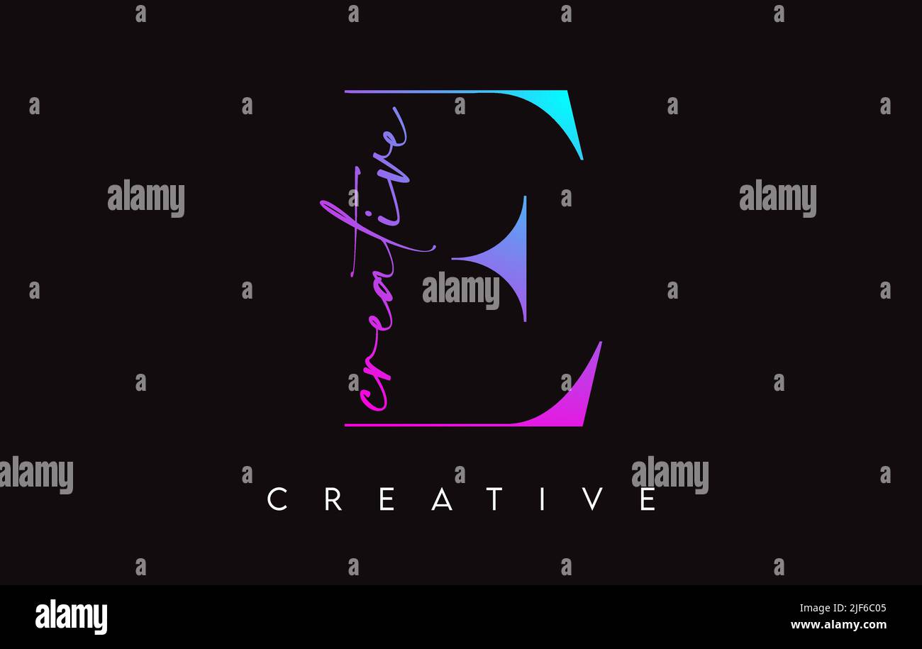 E Letter Design with Creative Cut and Serif Font in Purple Blue Colors ...