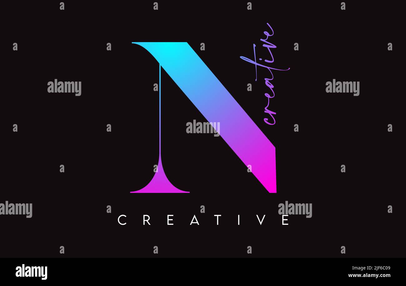 N Letter Design with Creative Cut and Serif Font in Purple Blue Colors ...
