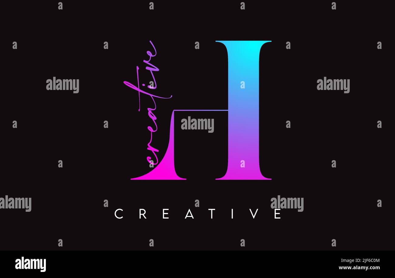 H Letter Design with Creative Cut and Serif Font in Purple Blue Colors ...