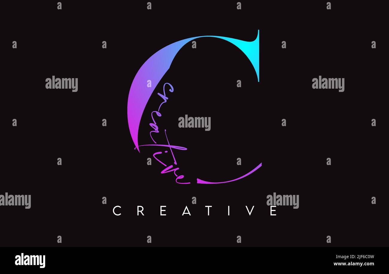 C Letter Design with Creative Cut and Serif Font in Purple Blue Colors ...