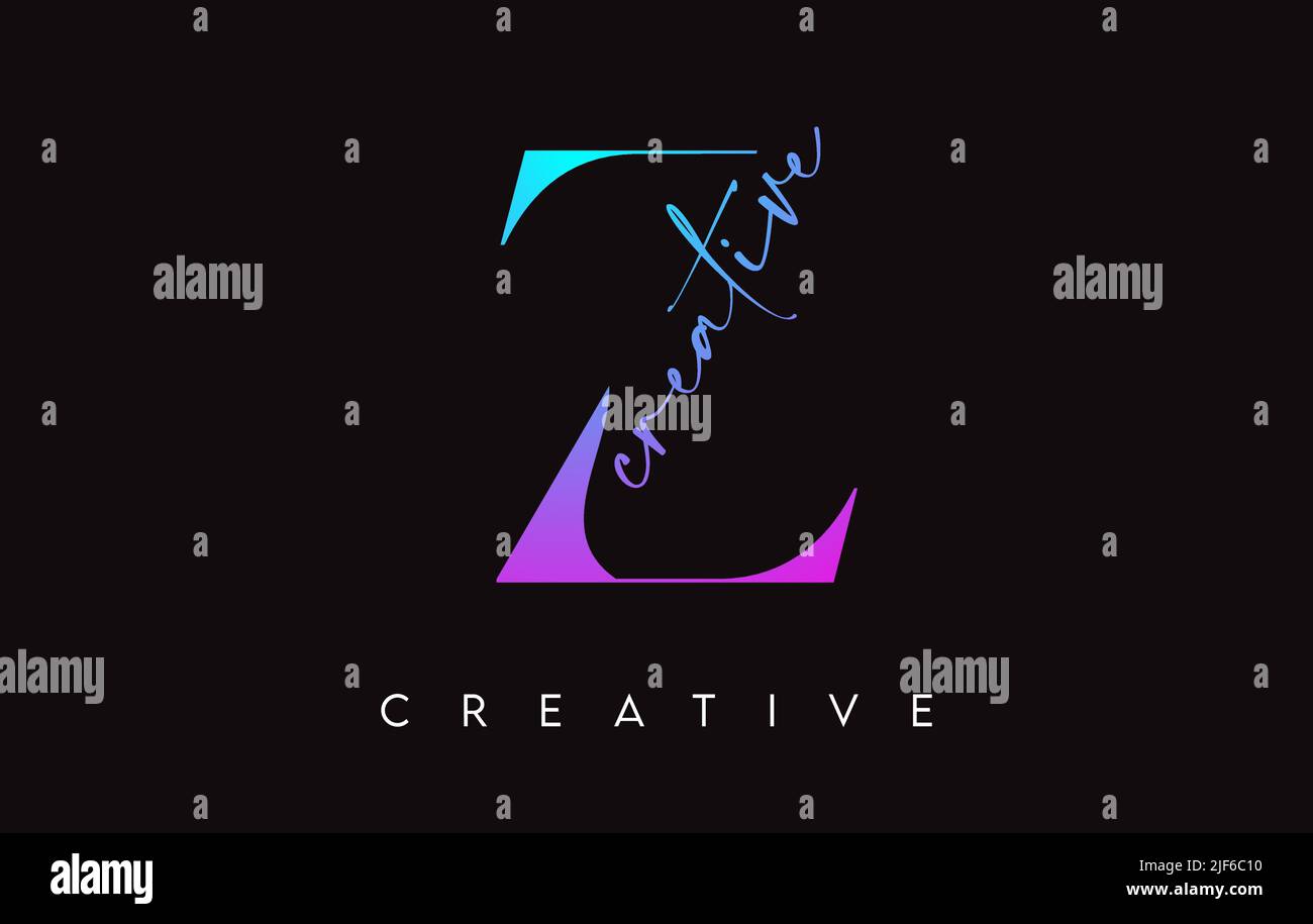 Z Letter Design with Creative Cut and Serif Font in Purple Blue Colors ...