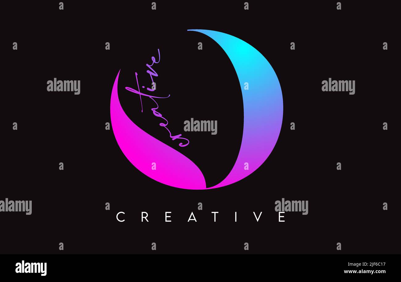 O Letter Design with Creative Cut and Serif Font in Purple Blue Colors ...