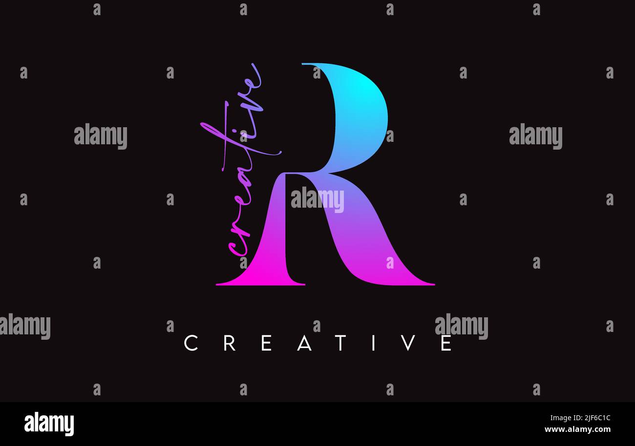 R Letter Design with Creative Cut and Serif Font in Purple Blue Colors ...