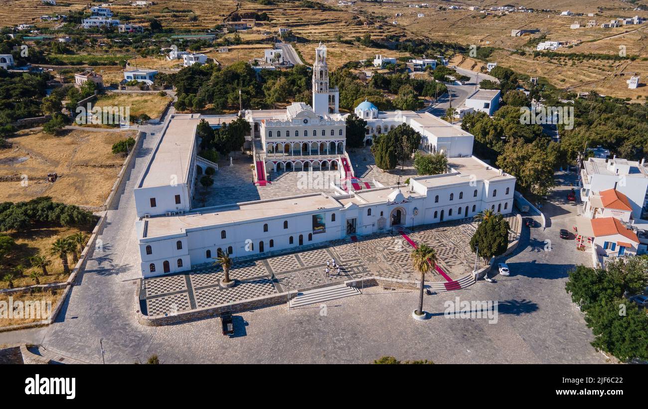 View of the famous Panagia Megalochari orthodox church, Tinos island ...