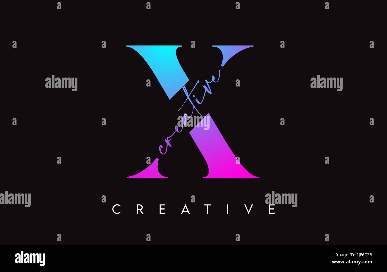 X Letter Design with Creative Cut and Serif Font in Purple Blue Colors ...
