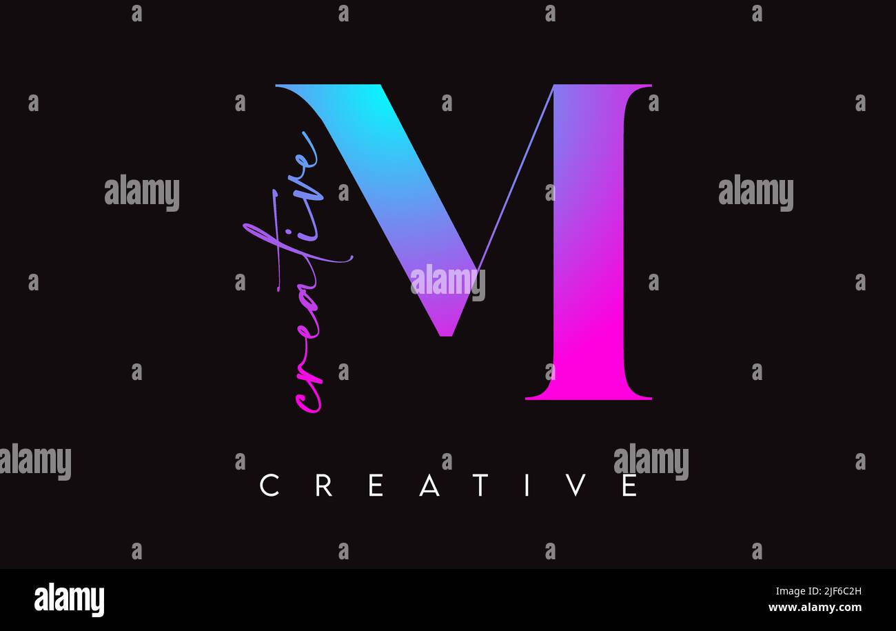 M Letter Design with Creative Cut and Serif Font in Purple Blue Colors ...