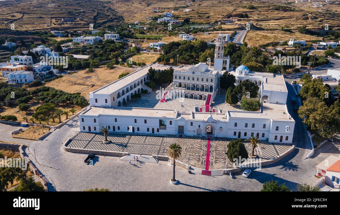 View of the famous Panagia Megalochari orthodox church, Tinos island ...