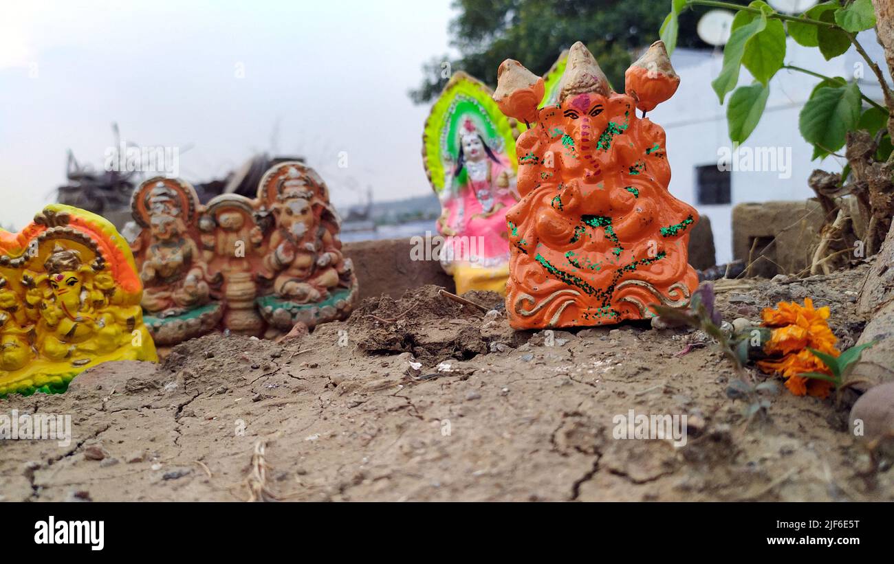 Beautiful clay statue Idol of an Indian god Lord Ganesha and laxmi ...