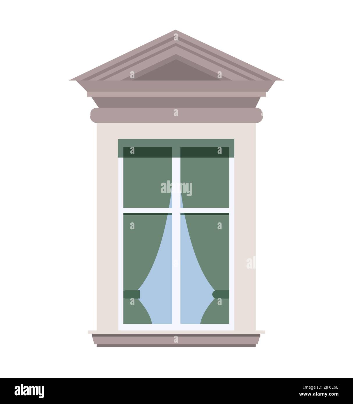 vintage windows with curtains. vector illustration. window close-up ...