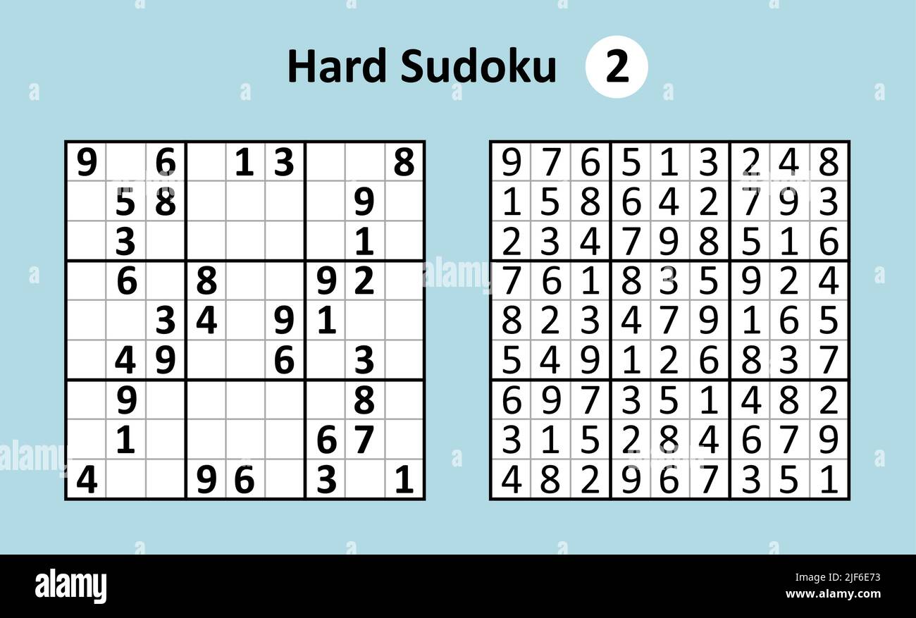 Sudoku game with answers. Hard complexity. Simple vector Stock Vector Image & Art - Alamy