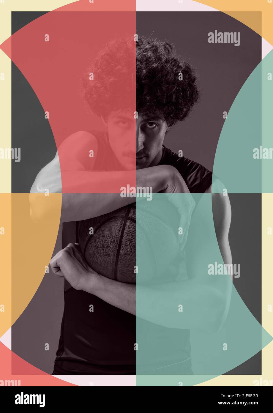 Contemporary art collage with professional basketball player posing ...