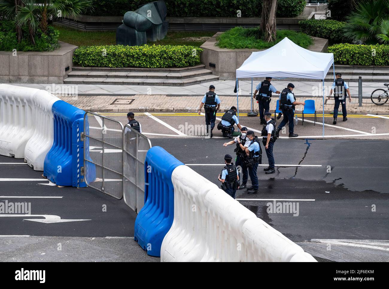 Police barricades block roads as the city gets ready to commemorate the ...