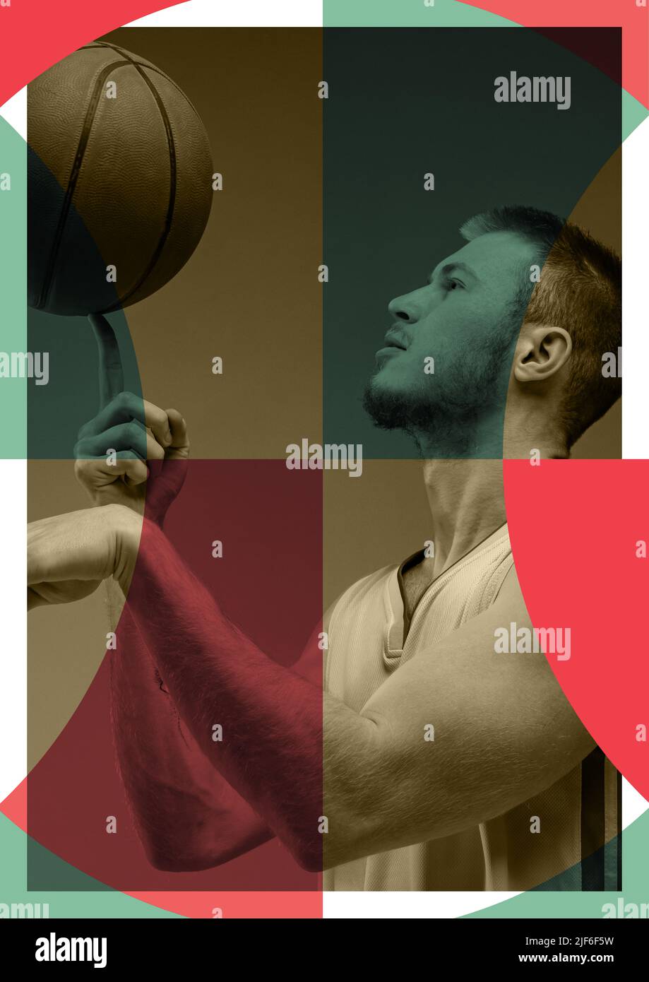 Contemporary art collage with professional basketball player posing ...