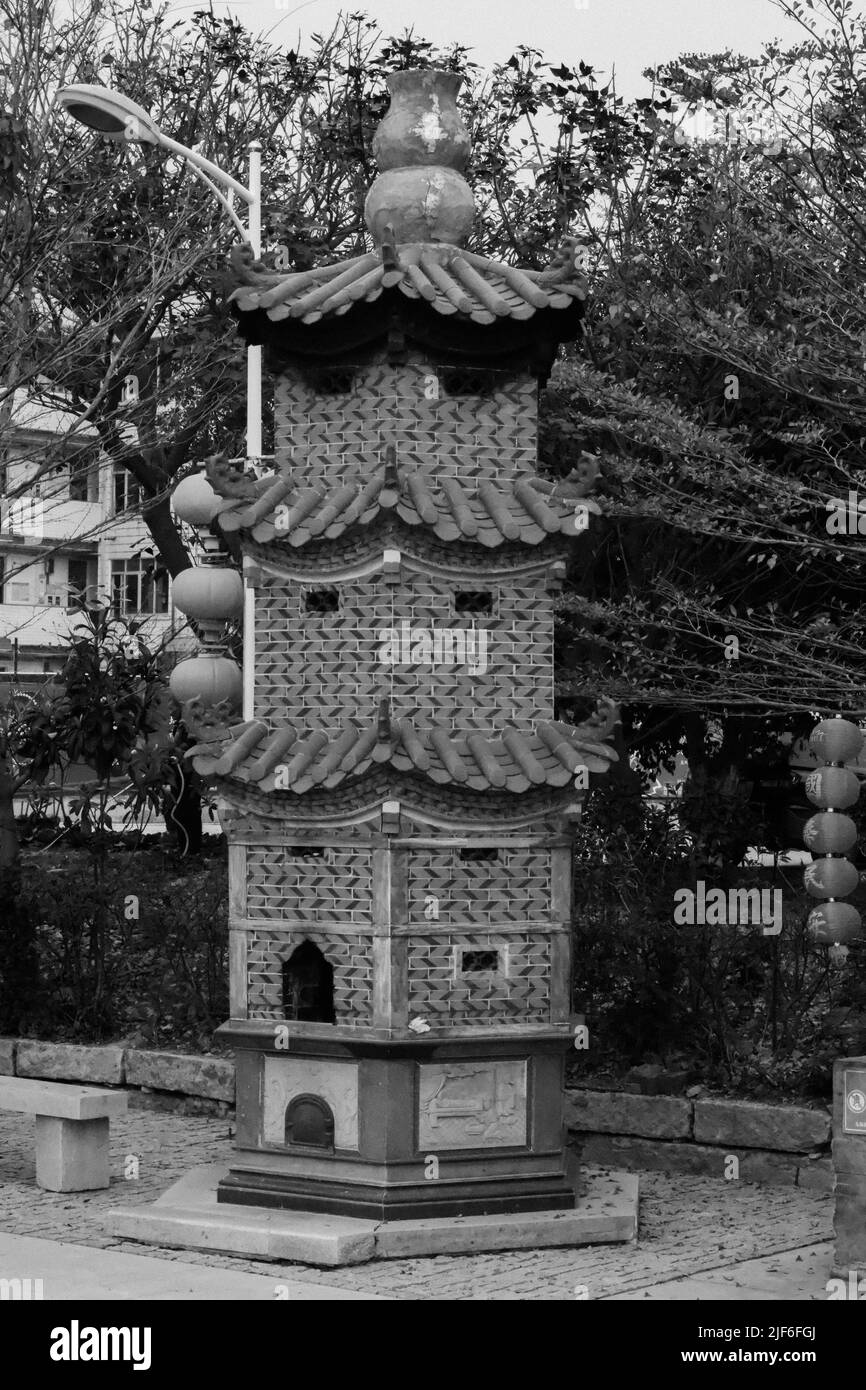 A vertical grayscale shot of traditional Chinese architecture Stock ...