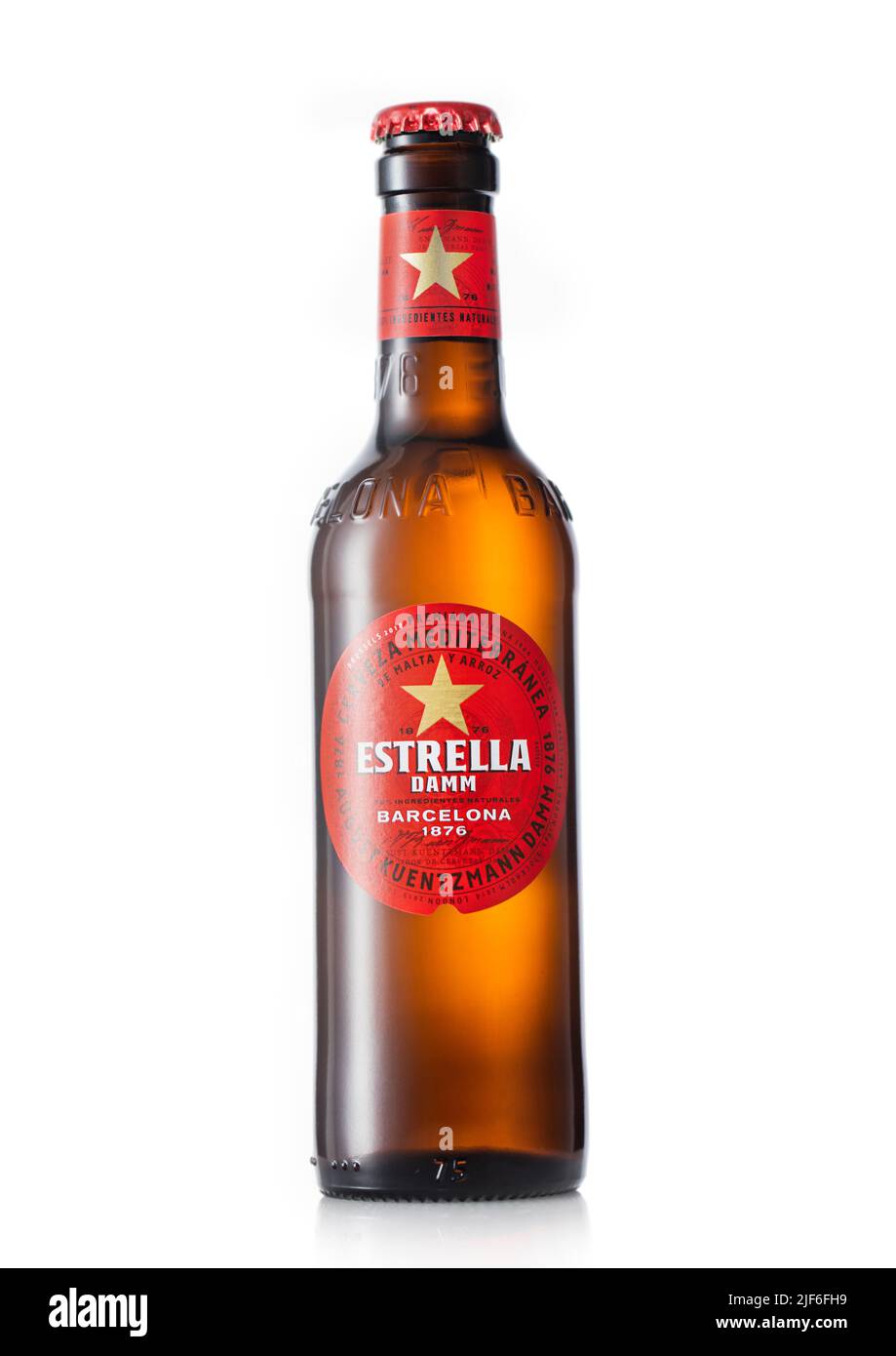LONDON,UK - MAY 29, 2022: Bottle of Estrella lager beer from Barcelona ...