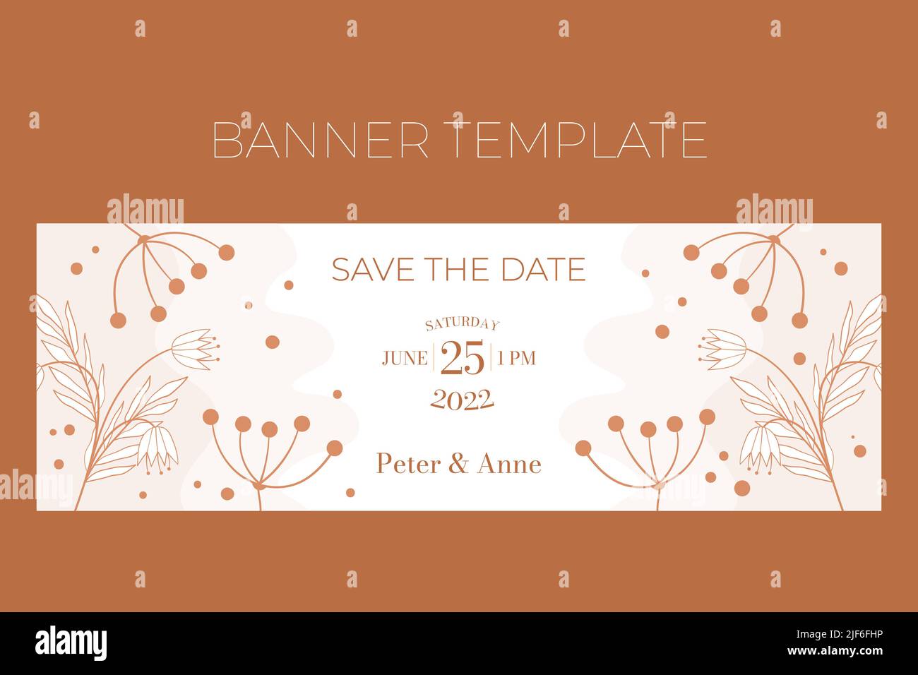 Floral wedding horizontal banner template in doodle style, Save the ...
