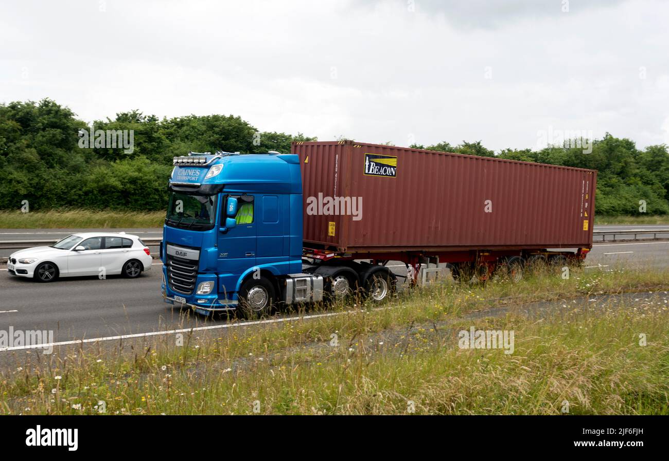 A Beacon shipping container transported on the M40 motorway ...