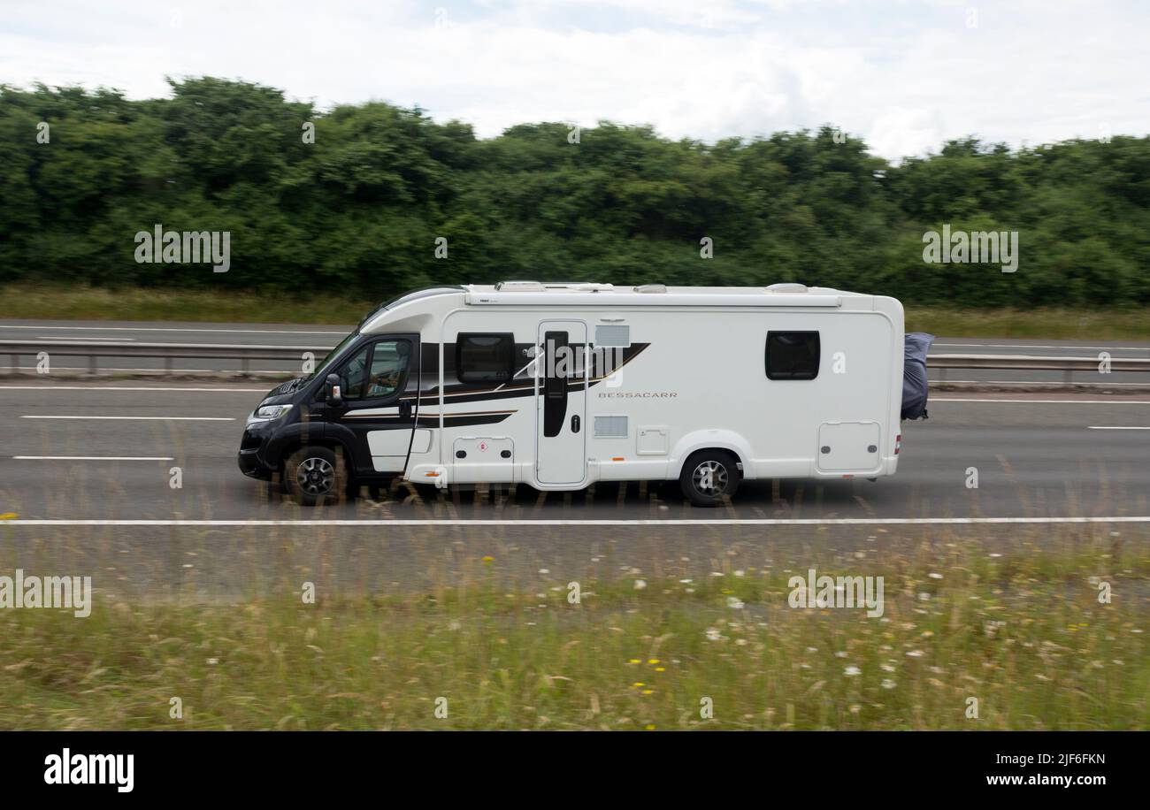 A Swift Bessacarr motorhome on the M40 motorway, Warwickshire, UK Stock ...