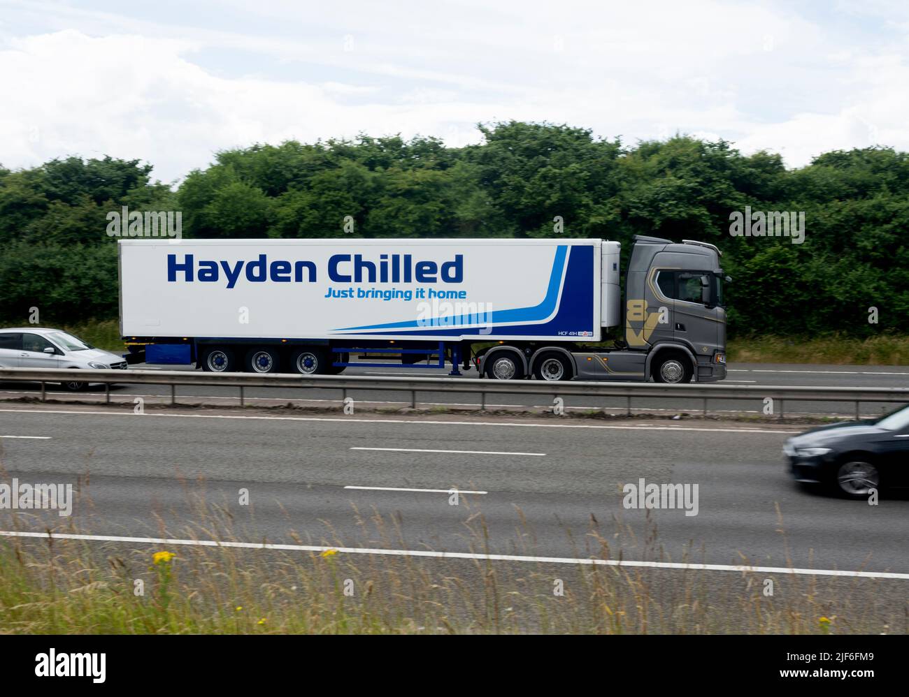 A Hayden Chilled lorry on the M40 motorway, Warwickshire, UK Stock ...