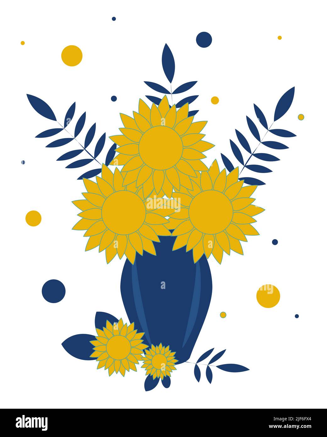 Bouquet of sunflowers and leaves in a flower vase. Vector illustration ...