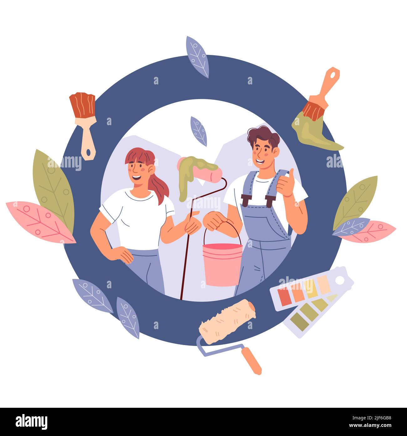 Home painting renovation and remodeling, interior design service emblem ...