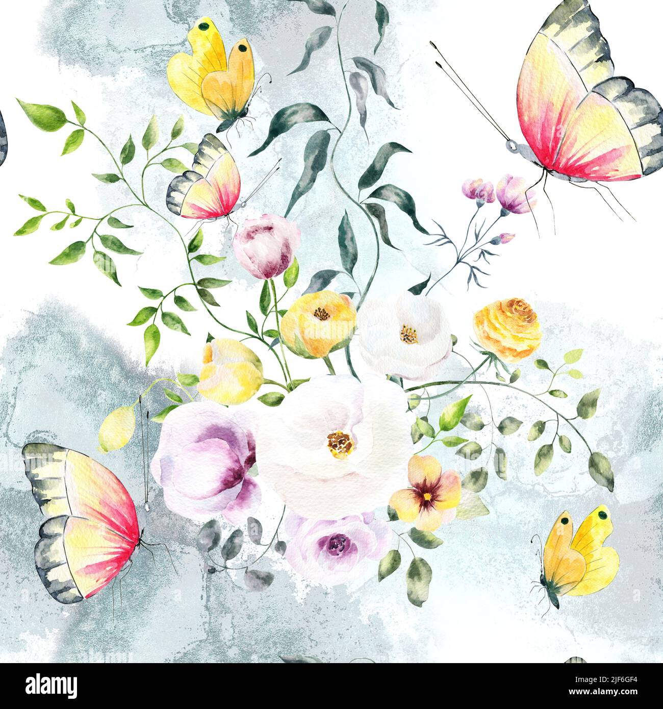 Hand drawn watercolor seamless pattern. Bright colorful realistic ...