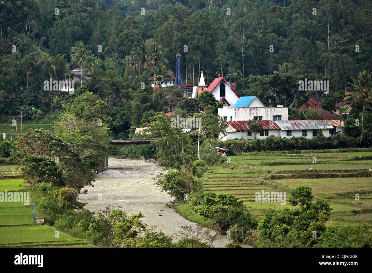 Landscape of a riverside village in Sa'adan, North Toraja, South ...