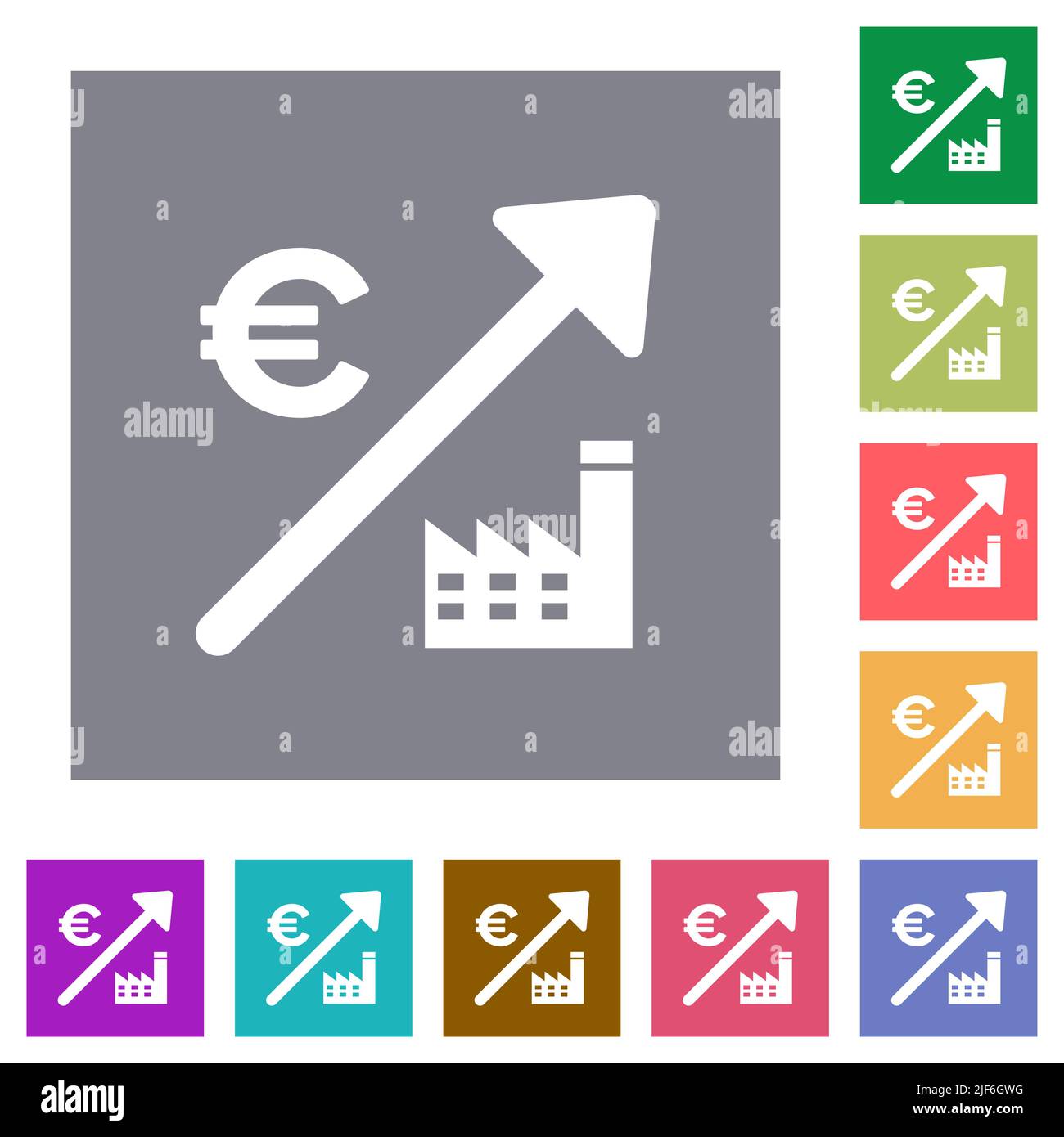 Rising power plant european Euro prices flat icons on simple color ...