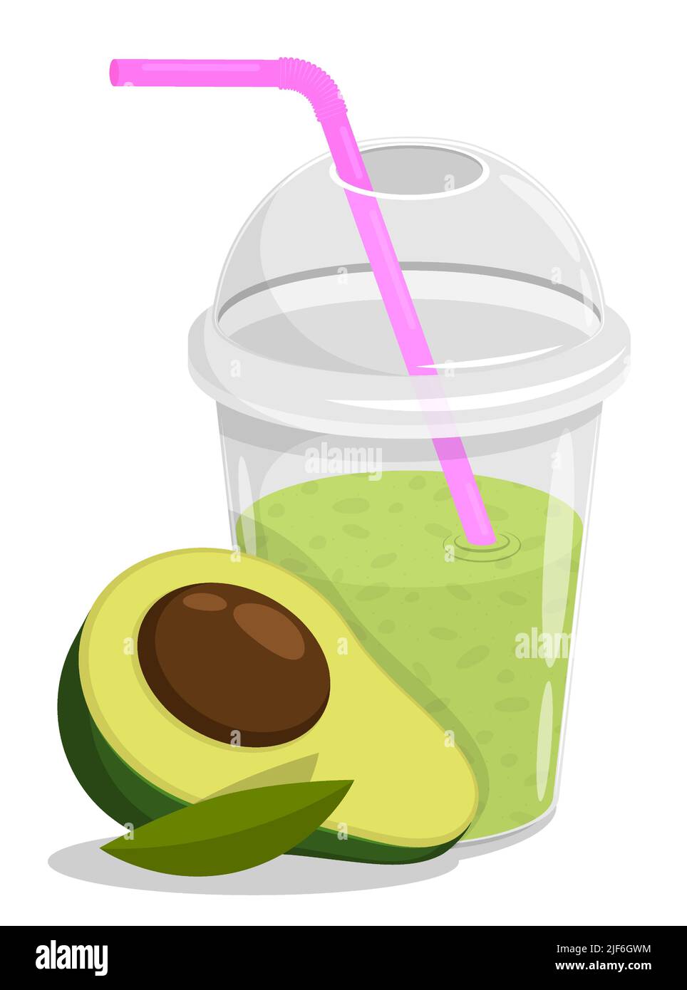 Smoothie glass with straw half an avocado. Refreshing fruit drinks in ...