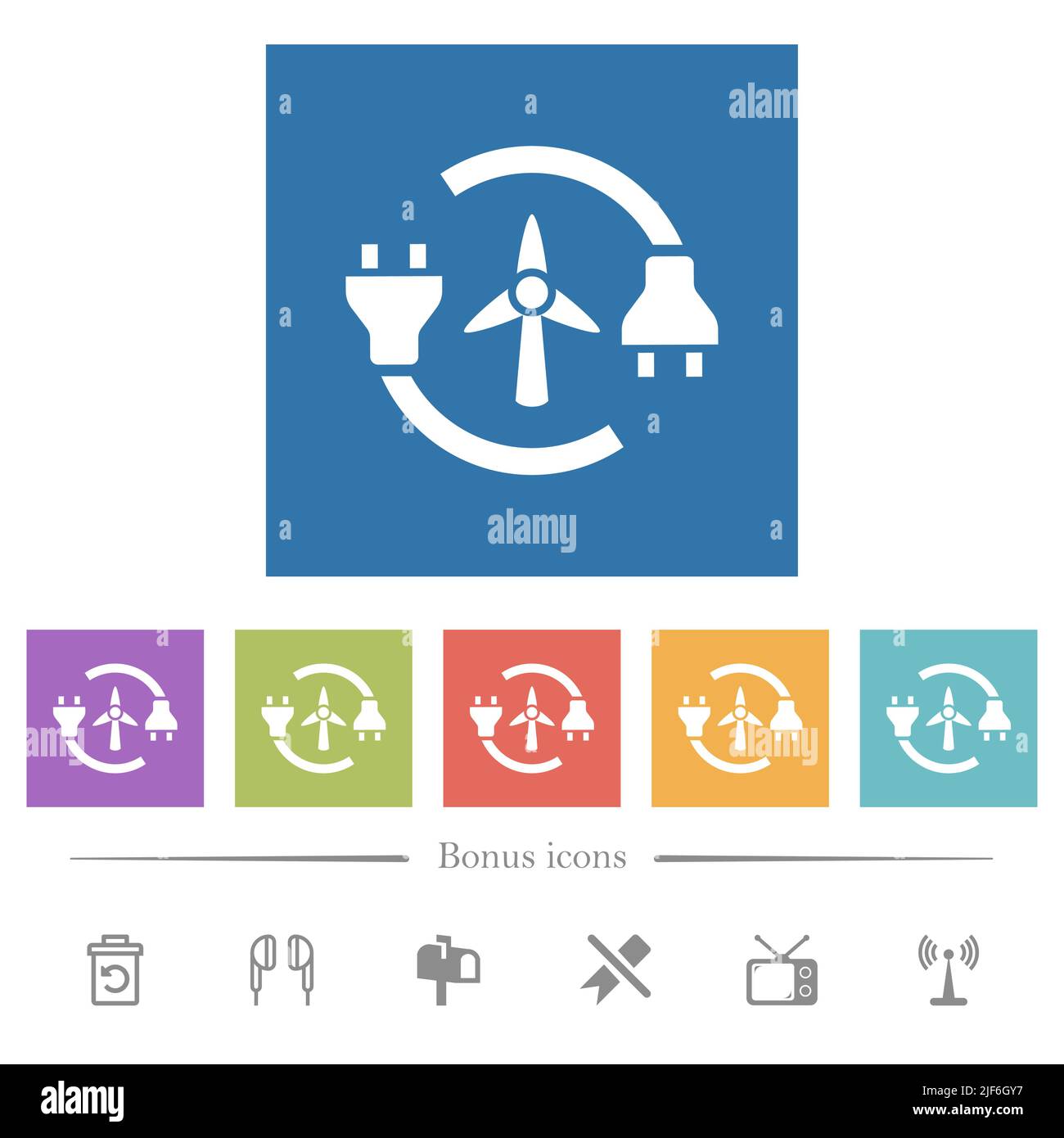 Wind energy flat white icons in square backgrounds. 6 bonus icons ...