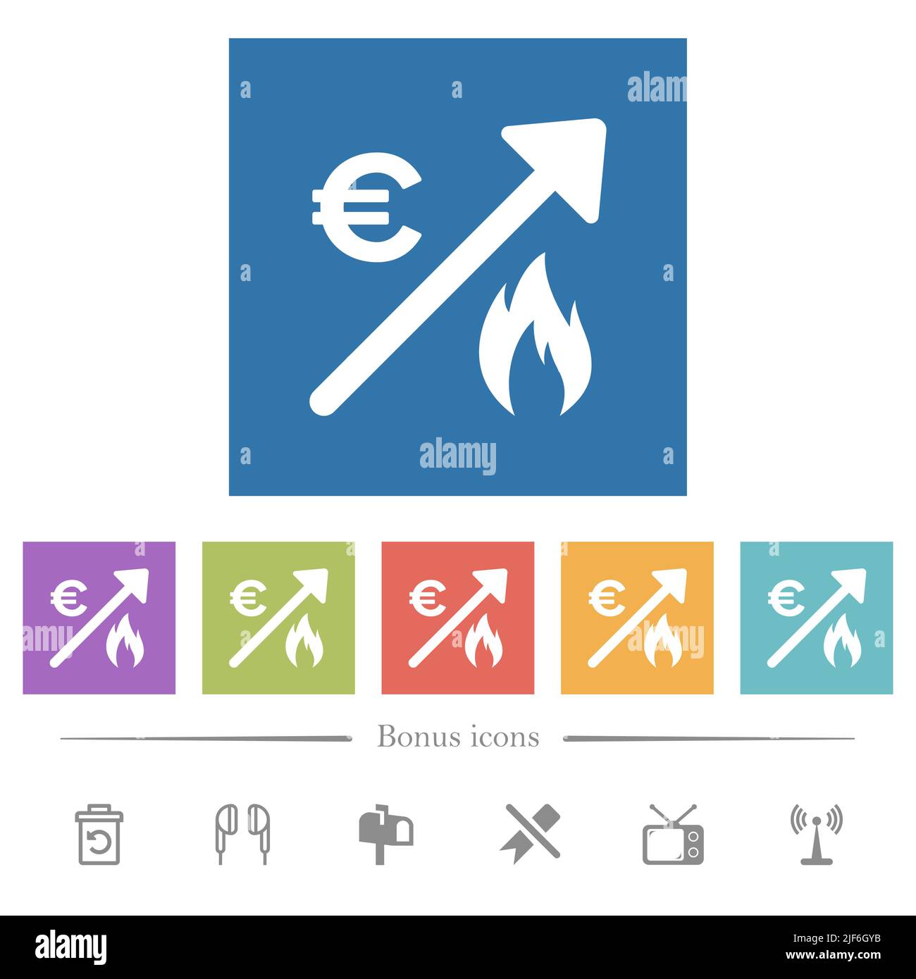 Rising gas energy european Euro prices flat white icons in square ...