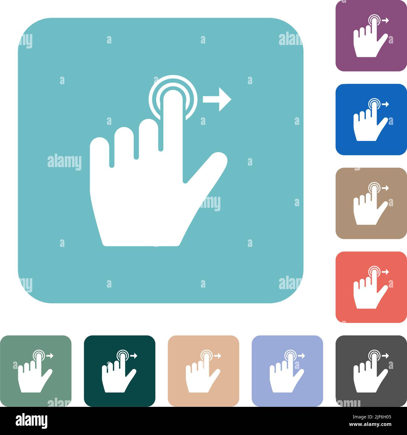 Left handed slide right gesture white flat icons on color rounded ...