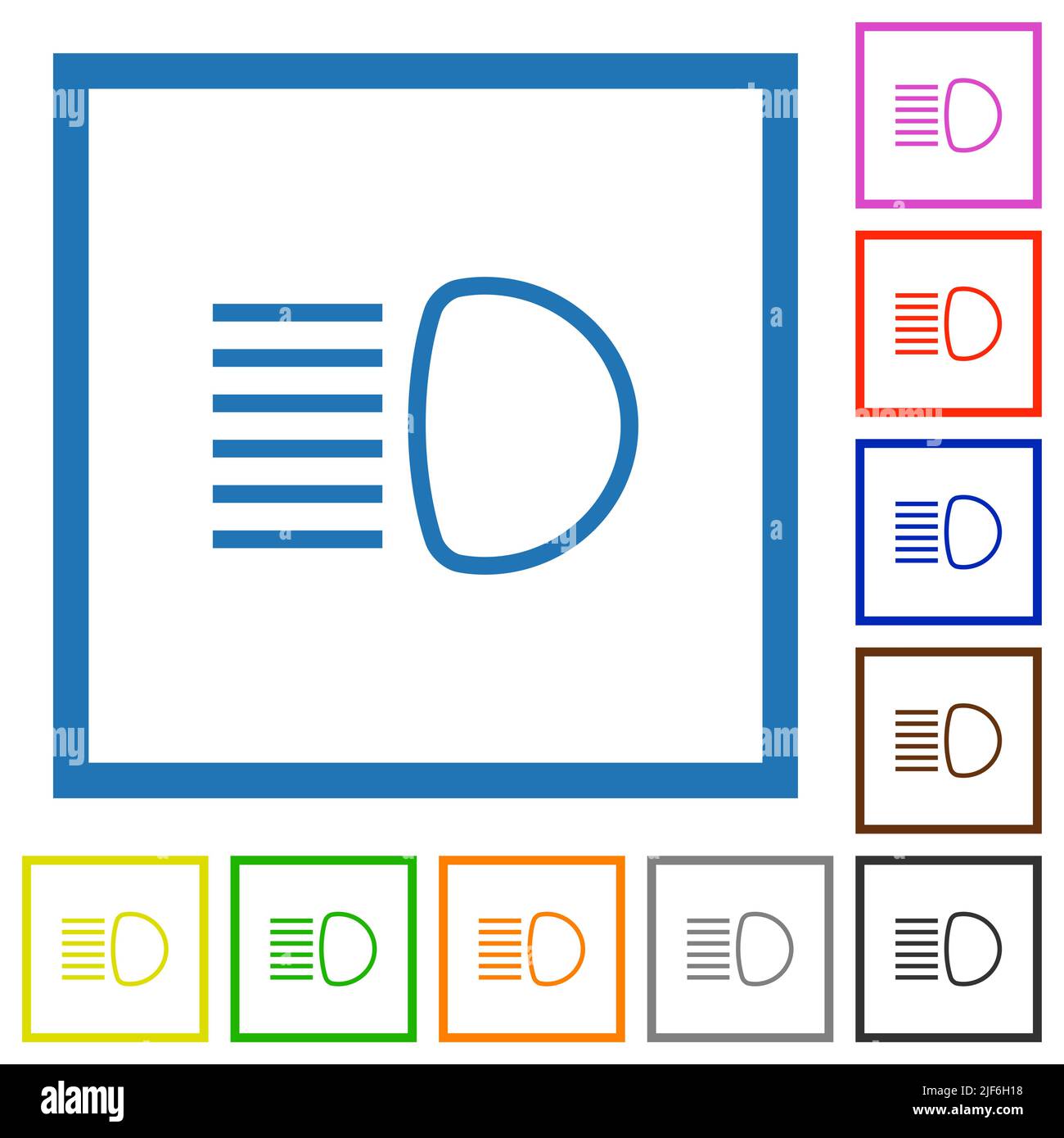 Main beam headlights indicator flat color icons in square frames on ...