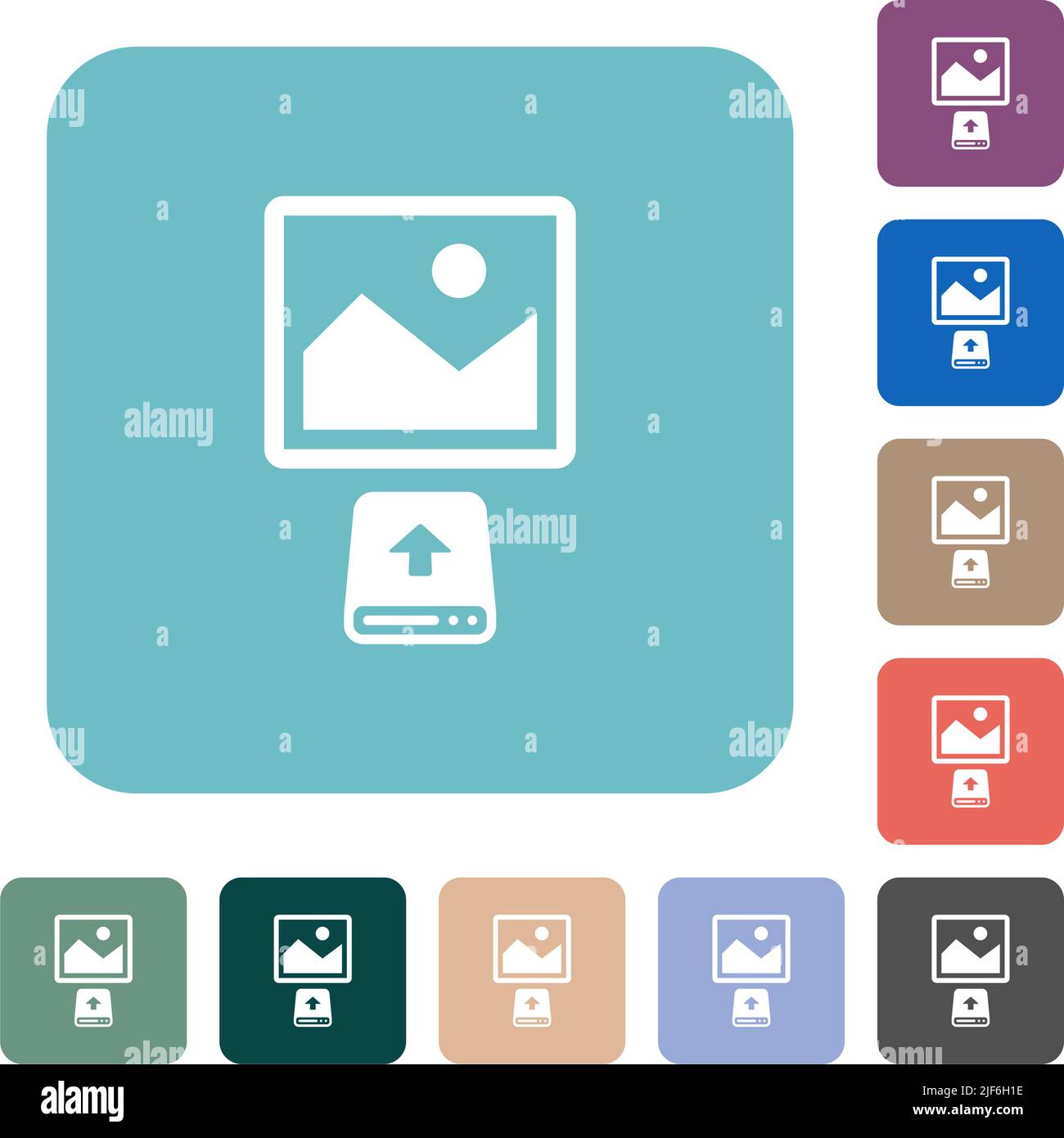 Upload image from hard disk white flat icons on color rounded square backgrounds Stock Vector ...